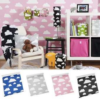 Tapet och rullgardin med Gunilla Axéns klassiska moln - Barnnet.se